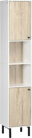 Vysoká skříňka kleankin do koupelny s 2 dveřmi a 6 policemi pro sprchu, toaletu a ložnici, moderní styl 31,5x30x169 cm Bílo-dubová | Aosom