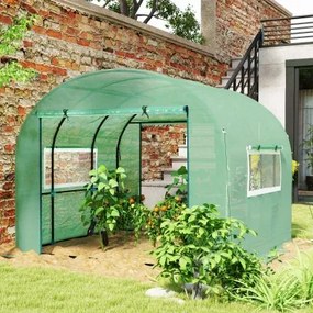 Outsunny zahradní tunelový skleník 6 m² PE vysoká hustota 135 g/m², s 2 zipovými dveřmi 300 x 200 cm, zelená