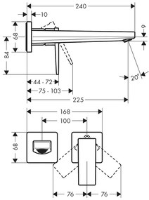 Hansgrohe Metropol - Umyvadlová baterie s plnou pákou pod omítku s výtokem 22,5 cm, kartáčovaný bronz 32526140