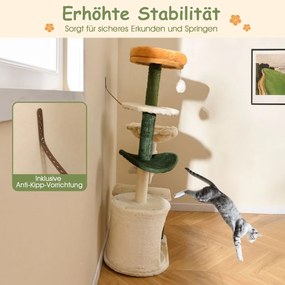Costway Škrabadlo 114 cm vysoký kočičí strom s kočičí jeskyní sedákem ve tvaru