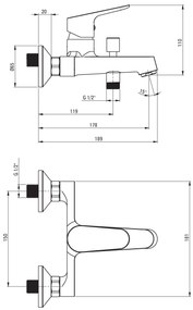 Deante Chaber, nástěnná vanová baterie, chromová, BGC_010M