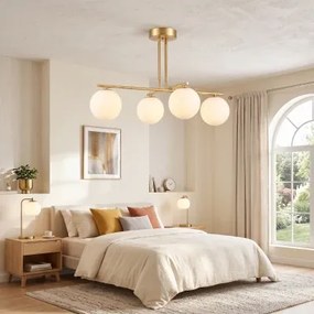HOMCOM Moderní závěsná lampa se 4 kulatými stínidly, výškově nastavitelné a otočné o 350°, bílé