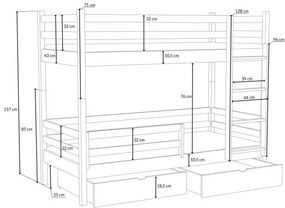 Dětská patrová postel z masivu borovice LEGEND PLUS se šuplíky - 200x90 cm - BÍLÁ