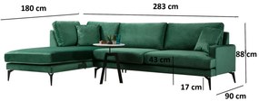 Hanah Home Rohová pohovka PAPIRA tmavě zelená levý roh 560ARE1171