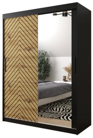 Posuvná skříň se zrcadlem Ratintu 2 150 cm, Úložný prostor: ano, Barva: dub artisan / dub artisan + černá