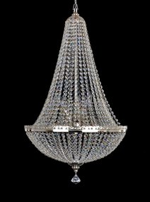 Vysoký stříbrný košový křišťálový lustr s 9-ti žárovkami