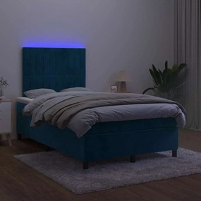 Box spring postel s matrací a LED tmavě modrá 120x200 cm samet 3136237