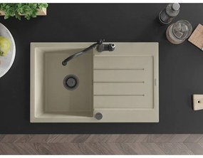 Mexen Bruno, granitový dřez 795x495x200 mm, 1-komorový a dřezová baterie Carla, béžová, 6513-69-670700-70