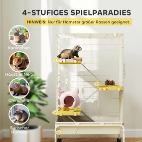 Ohrada PawHut pro malé zvířata s 3 rampami, vyjímatelný tác, klec pro malé zvířata s miskou na krmivo, vodní lahví pro malé zvířata, křečka, činčilu,…