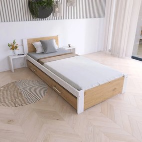 EB Postel z masivu Iris 90x200 cm, BÍLÁ/Dub Artisan