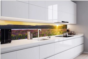DIMEX | Fototapeta do kuchyně Sluneční paprsky nad loukou KI-420-201 | 420 x 60 cm | žlutá, zelená, fialová