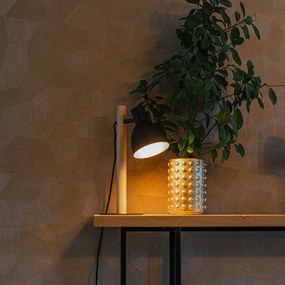 Rustikální stolní lampa černá se dřevem - Flint