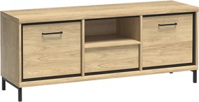 MEDIOLAN | TV stolek M12 se zásuvkou a policemi + KOVOVÉ NOŽIČKY | 139 cm | natural hikora