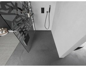 Mexen Kioto+, sprchová zástěna Walk-In s poličkou a věšákem 80 x 200 cm, 8mm čiré sklo bílý vzor, ​​grafitový profil, 800-080-121-95-85