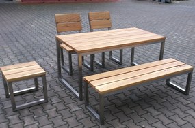 KULHÁNEK Zahradní sestava s nerezovými nohami - stůl, lavice bez opěradla, 2x židle, stolička Odstín nátěru: lazura - teak