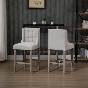 HOMCOM Barová židle sada 2 moderních kuchyňských židlí s nízkým opěradlem, lněný dotek, kaučukové dřevo, béžová barva, 47x50x101cm pro jídelní kout |…