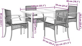 5dílný zahradní jídelní set s poduškami černý polyratan 3213605