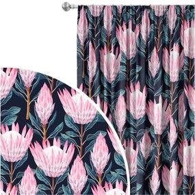 Záclona na žabky Efektní poupata - kompozice s růžovými květy na tmavém pozadí