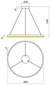 Redo 01-2872 závěsné LED svítidlo stmívatelné Febe matně zlaté, 50W, 4000K, ø80cm