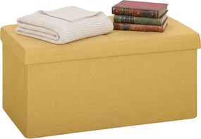 HOMCOM Úložný taburet, skládací úložná lavice 84 L 76x38x38 cm, potah ze syntetického lnu, žlutá