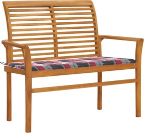 vidaXL Marketos Zahradní lavice + červená károvaná poduška 112 cm masivní teak