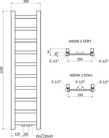 Mexen, koupelnový radiátor Mexen Bolt 1200 x 300 mm, 189 W, zlatý - W126-1200-300-00-50