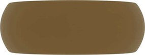Luxusní umyvadlo kulaté matné krémové 40 x 15 cm keramické 147007