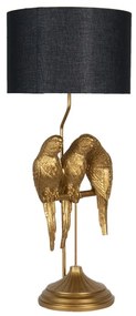 Zlatá lampa s dekorací papoušků s černým stínidlem – 33x79 cm