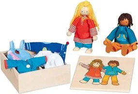 GOKI Panenky Fynja  Fabio s oblečením / Dřevo / 10 cm / 8 sad oděvů