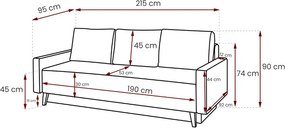 Rozkládací pohovka OVIEDO | 215 cm | s úložným prostorem | vysoký a pevný sed | VÝBĚR TKANIN