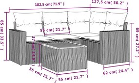 vidaXL 5dílná zahradní sedací souprava s poduškami polyratan [3224103] Barva: Šedá