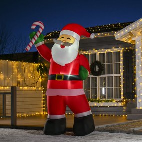 HOMCOM Nafukovací Santa Claus s LED osvětlením, včetně ventilátoru, upevňovacích lan, hřebíků do země, pytlů s pískem, 140cm x 85cm x 250cm