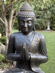 Socha Buddha 100 cm – černá s jemnými žlutými akcenty