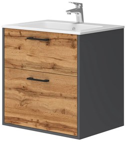 Kingsbath Afina Piedra Grey/Wotan Oak 60 koupelnová skříňka s umyvadlem