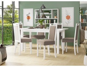 Rozkládací jídelní stůl se 6 židlemi AL10, Barva dřeva: bílá, Potah: Hygge D20