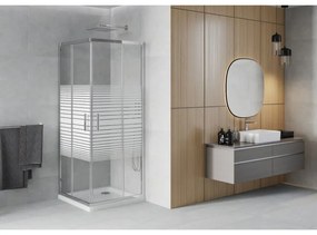Mexen Rio čtvercový sprchový kout 90 x 90 cm, 5mm sklo, čiré sklo/pásy, chromový profil + slim sprchová vanička 5cm, 860-090-090-01-20-4010