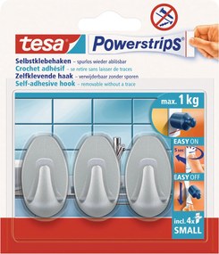 tesa Samolepicí háčky Powerstrips S malé oválné, matný chrom, 3 ks