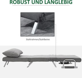 HOMCOM Rozkládací pohovka s područkou 65x69x80cm Rozkládací pohovka 3 v 1, lůžko pro hosty, lehátko, polyester podobný lnu, šedá| Aosom