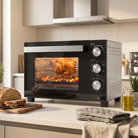 HOMCOM elektrická trouba 1500 W 28 L s regulovatelnou teplotou až do 230 °C, 60 min časovač, rošt, plech na pečení, rukojeť