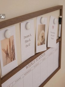 Sinsay - Magnetická tabule s týdenním plánovačem, magnety a fixem - béžová