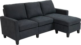 HOMCOM Rohová Sedačka se Spací Funkcí, 3místná Sedačka s Polštáři, L-Tvarovaný Gauč do Obývacího Pokoj, Ložnice 197 x 139 x 91 cm, Polyester, Tmavě še