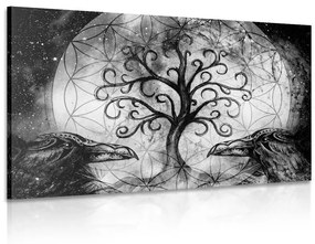 Obraz magický strom života v černobílém provedení