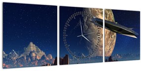 Obraz - Přílet mimozemšťanů (s hodinami) (90x30 cm)