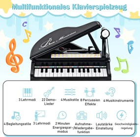 Costway Dětské piano s 31 klávesami a stoličkou přenosné piano černé