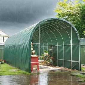 Outsunny nepromokavá venkovní plachta 6x8 m PE 90 g/m² s UV ochranou a zesílenými oky pro palivové dřevo, zahradní nábytek, zelená