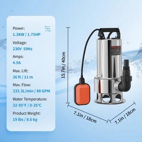 ponorné vodní čerpadlo, 1300 W 20000 l/h, s 10 m