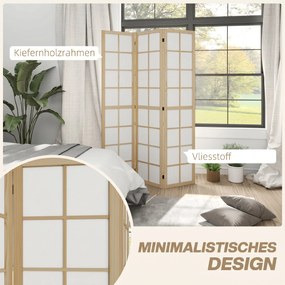 HOMCOM 3-panelový skládací paraván 120x170 cm - rozdělovač prostoru pro obývací pokoj, ložnici a kancelář z borového dřeva a bílý
