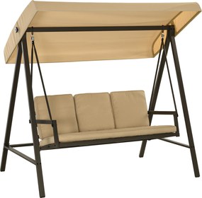 3-Sitzer Hollywoodschaukel, Gartenschaukel, verstellbares Sonnendach, 200 cm x 125 cm x 175 cm, Beige + Braun