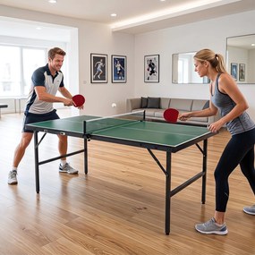 Costway Skládací stůl na stolní tenis se sítí a 2 pálkami a míčky Mini – zelený