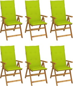 vidaXL Skládací zahradní židle s poduškami 6 ks masivní akácie [3064124] Barva: Jasně zelená
